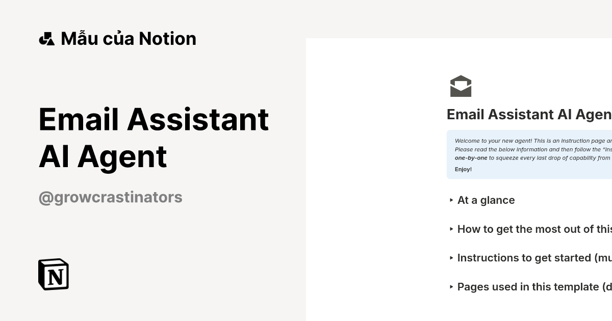 Mẫu Email Assistant AI Agent | Thị trường Notion