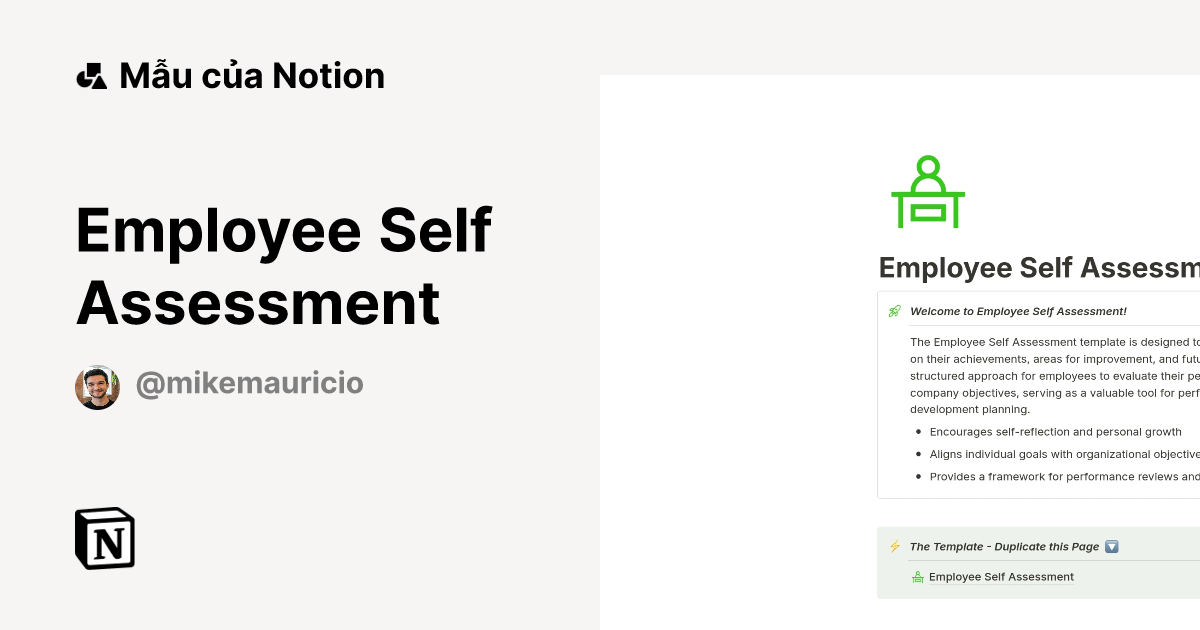 Mẫu Employee Self Assessment | Thị trường Notion