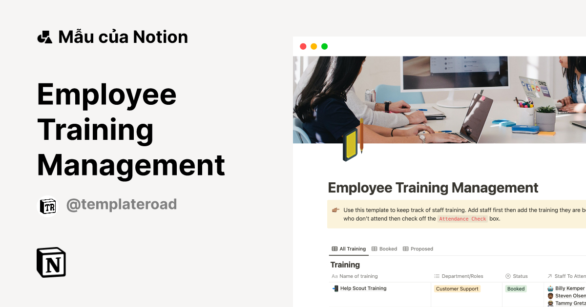 Employee Training Management Mẫu do Template Road tạo | Thị trường Notion