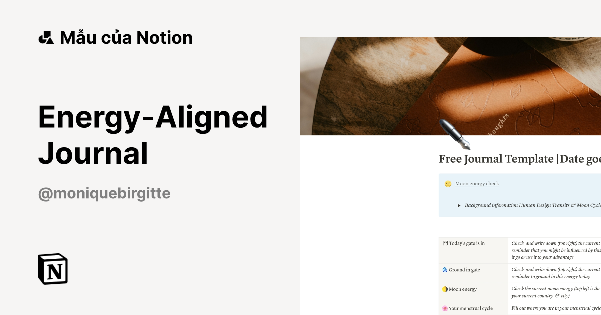 Mẫu Energy-Aligned Journal | Thị trường Notion