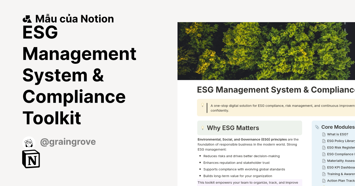 Mẫu ESG Management System & Compliance Toolkit | Thị trường Notion