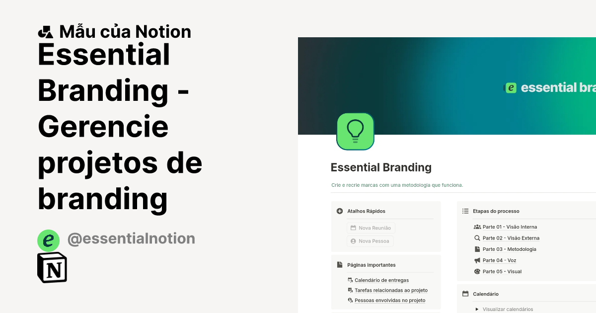 Mẫu Essential Branding - Gerencie projetos de branding | Thị trường Notion