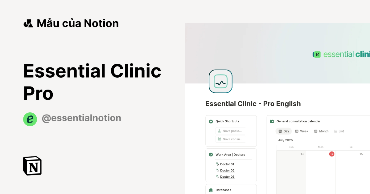 Mẫu Essential Clinic Pro | Thị trường Notion