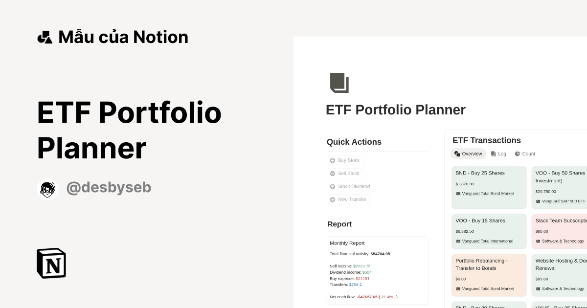 Mẫu ETF Portfolio Planner | Thị trường Notion
