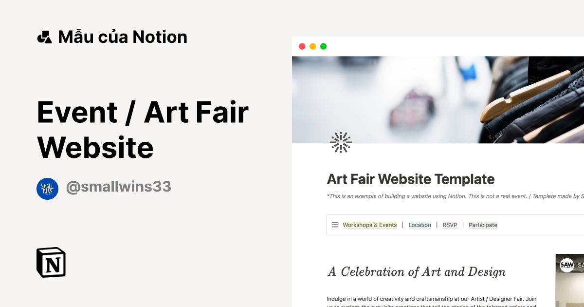 Event / Art Fair Website Mẫu do Small Wins 小勝利 tạo | Thị trường Notion