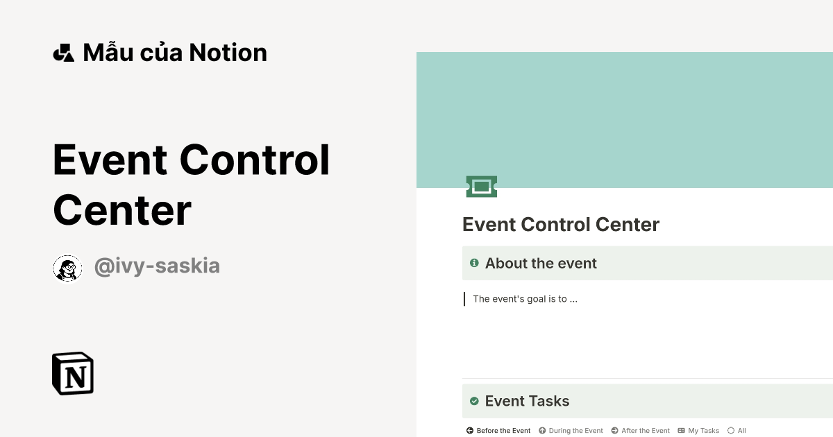 Mẫu Event Control Center | Thị trường Notion
