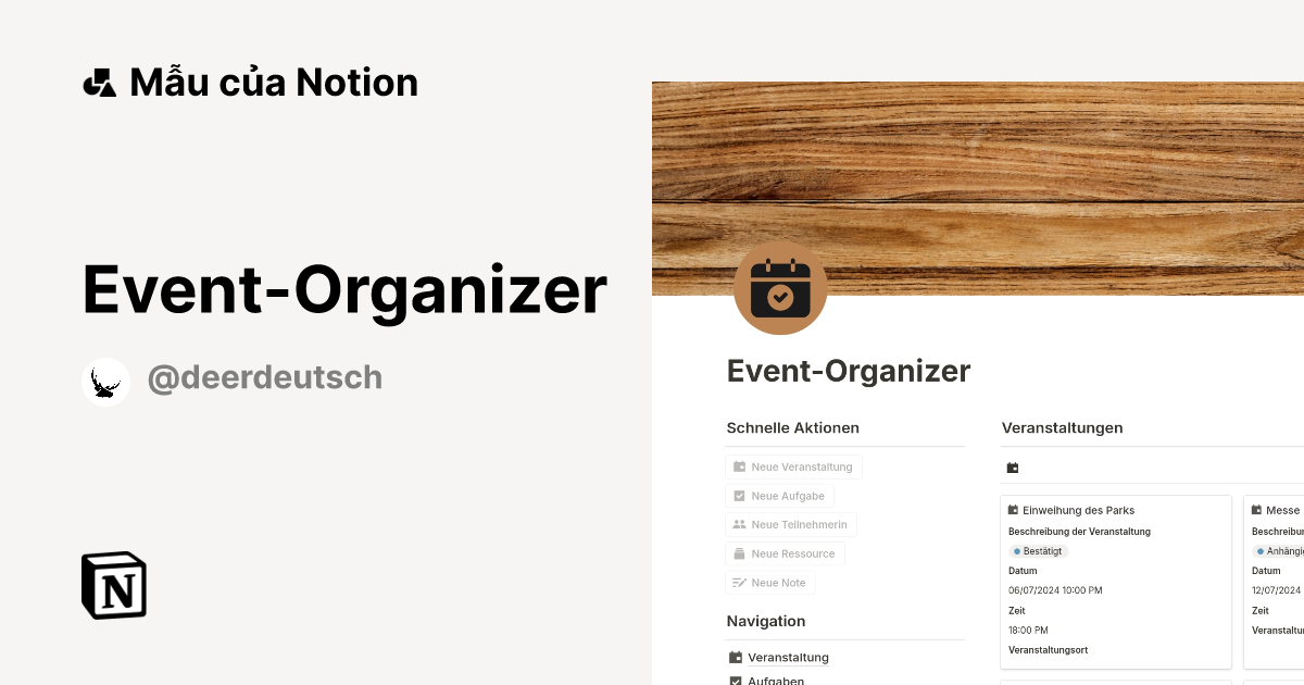 Event-Organizer Mẫu do Deer tạo | Thị trường Notion
