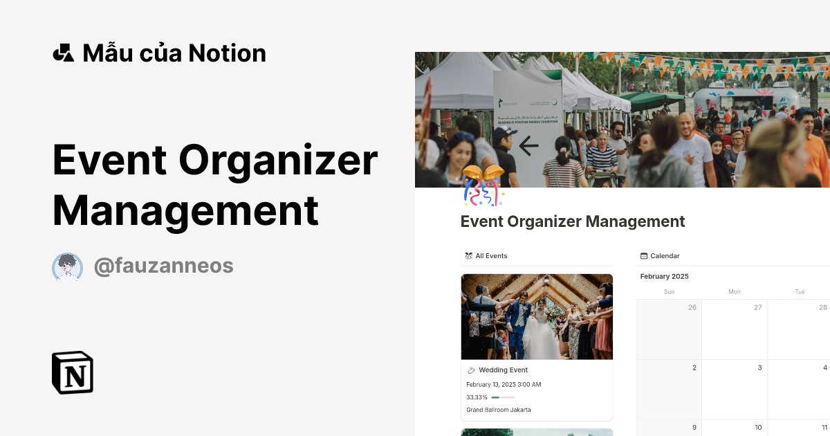 Event Organizer Management Mẫu do FauzanNeos tạo | Thị trường Notion