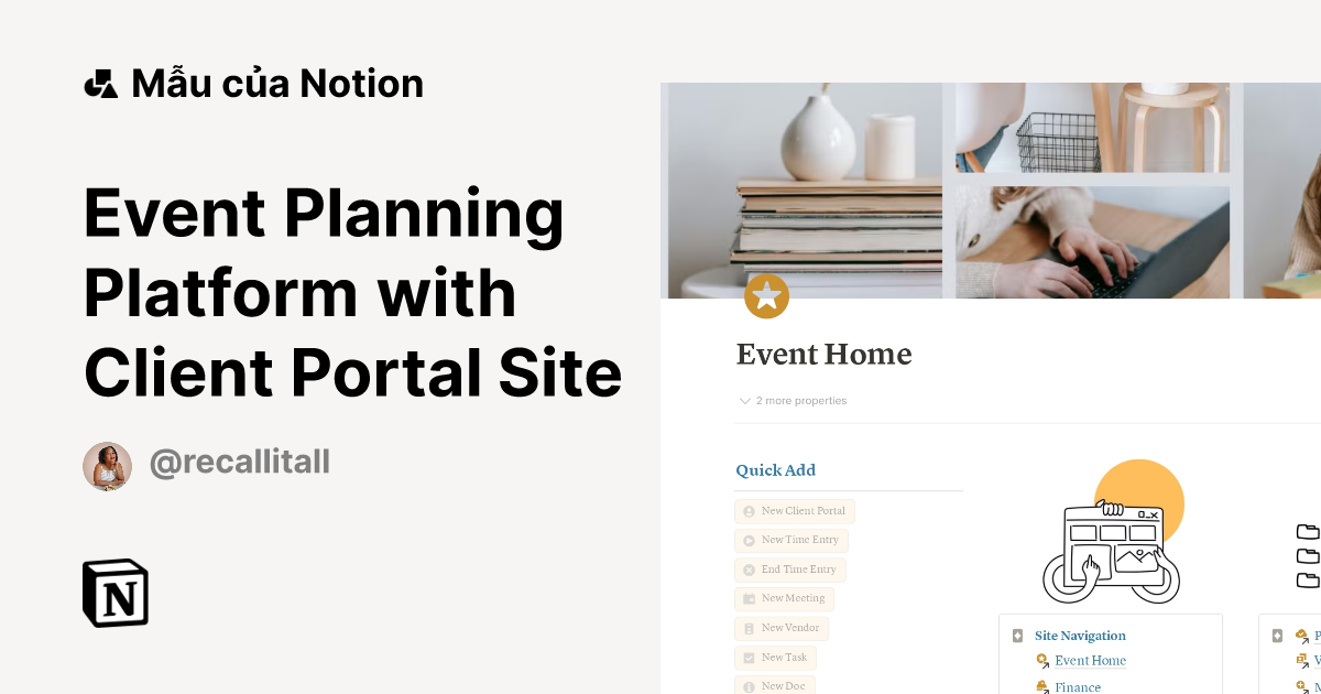 Event Planning Platform with Client Portal Site Mẫu do Lez tạo | Thị trường Notion