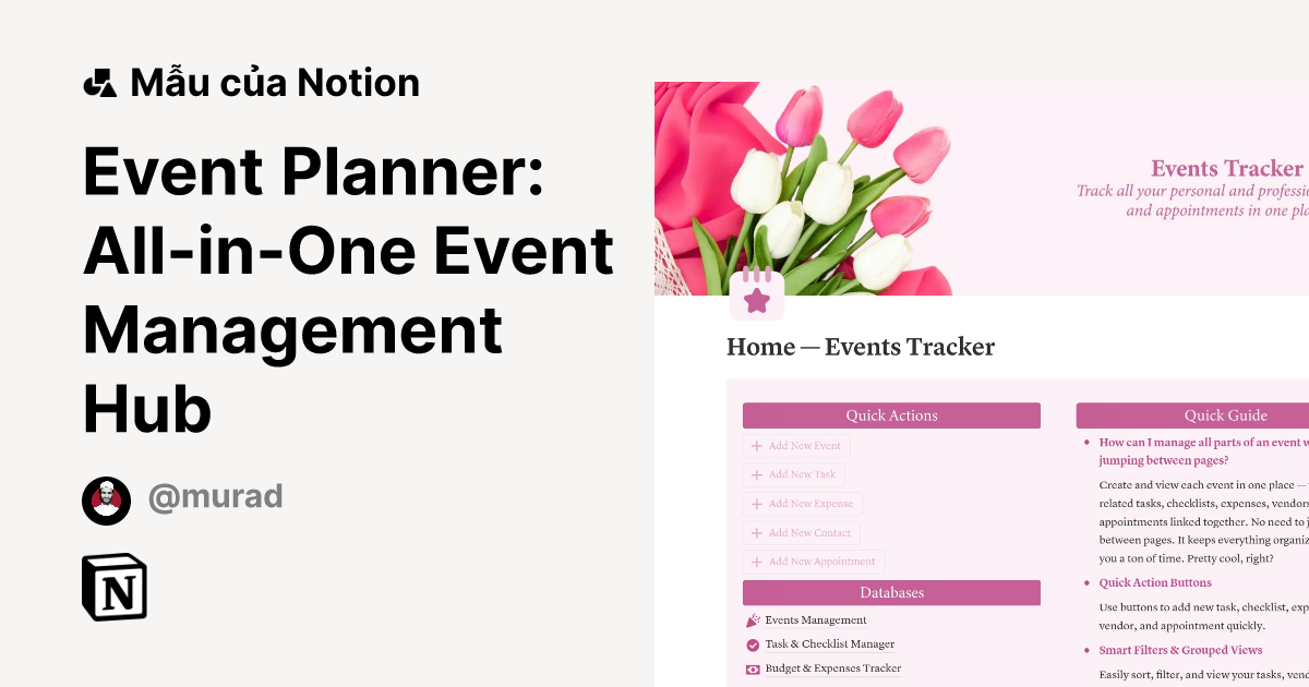 Mẫu Event Planner: All-in-One Event Management Hub | Thị trường Notion