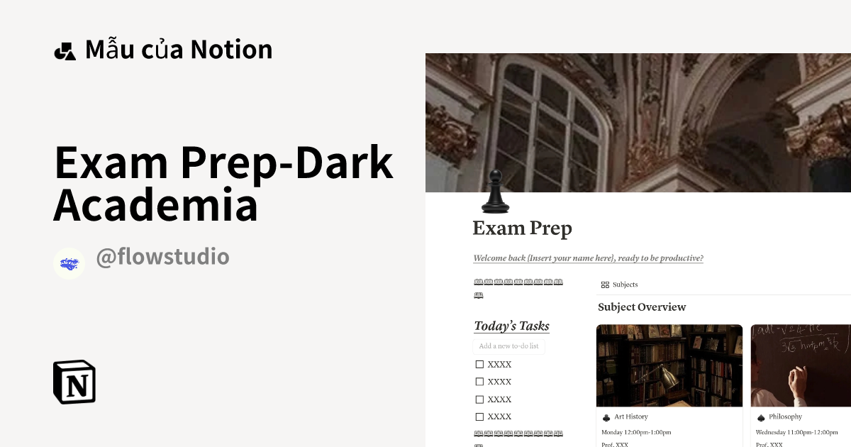 Exam Prep-Dark Academia Mẫu do flowstudio tạo | Thị trường Notion