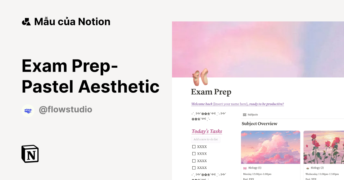 Exam Prep-Pastel Aesthetic Mẫu do flowstudio tạo | Thị trường Notion