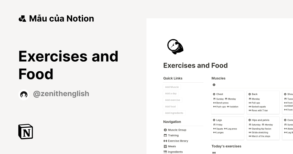 Mẫu Exercises and Food | Thị trường Notion