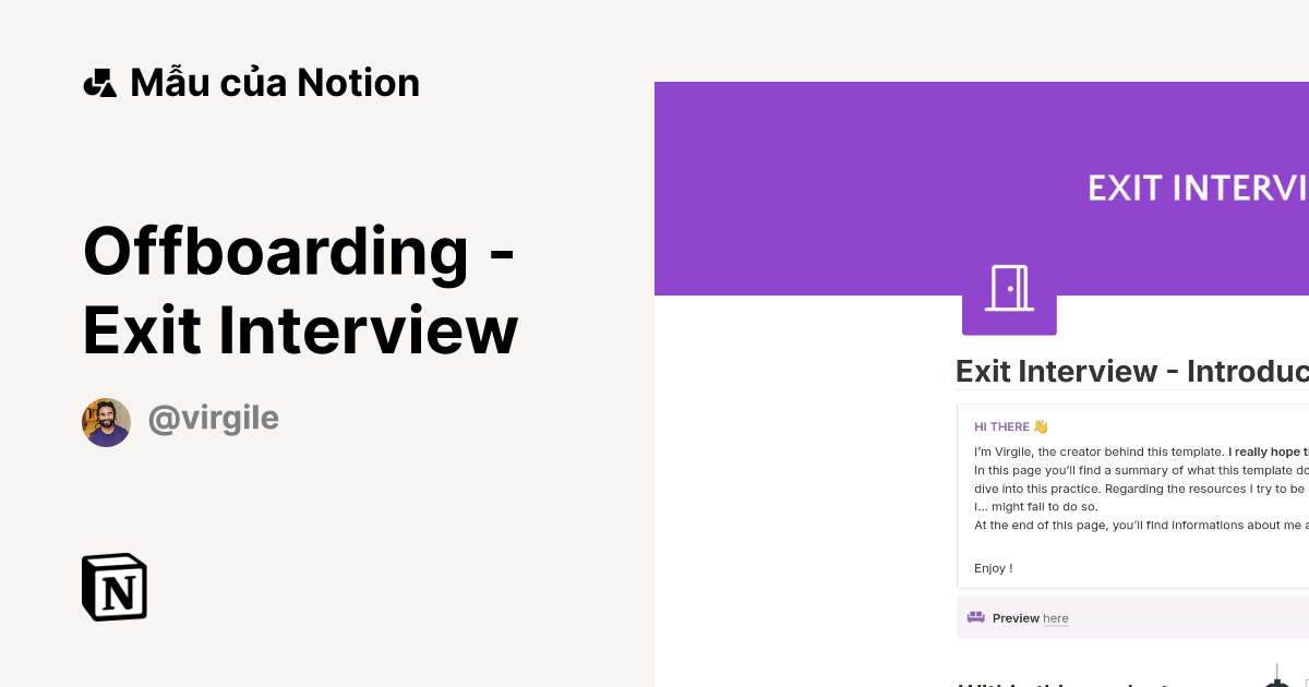 Offboarding - Exit Interview Mẫu do Virgile tạo | Thị trường Notion