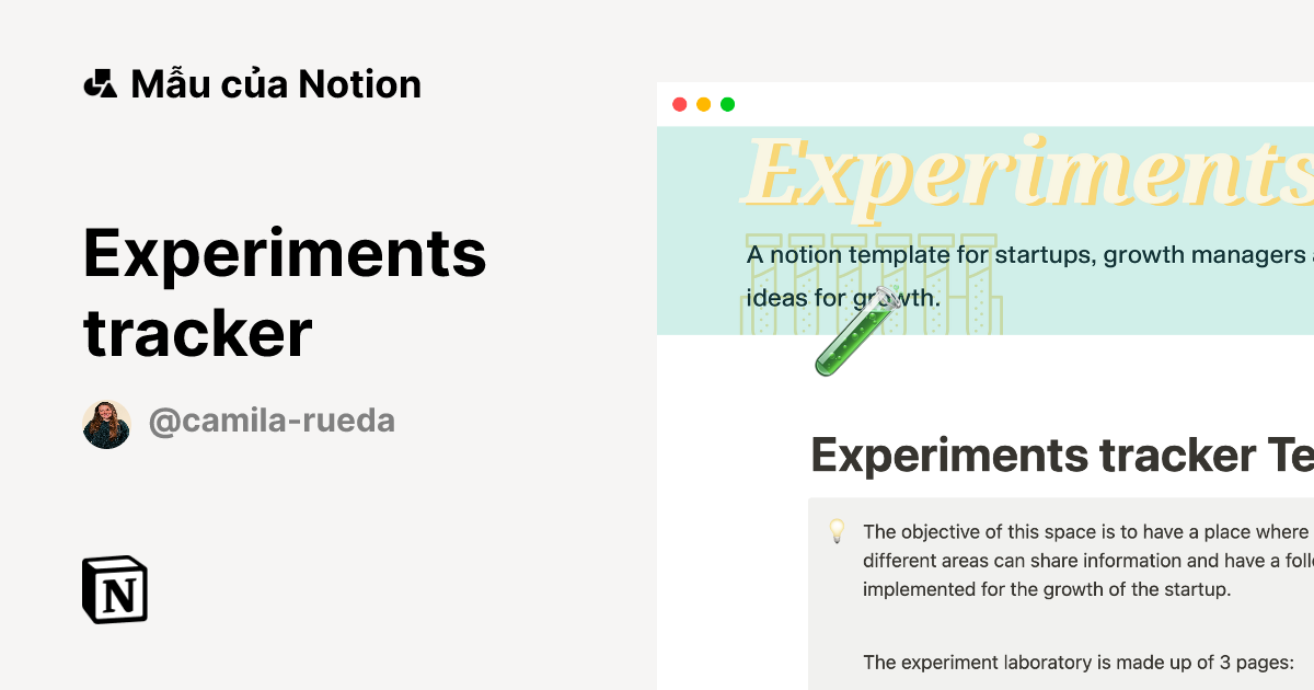Mẫu Experiments tracker | Thị trường Notion