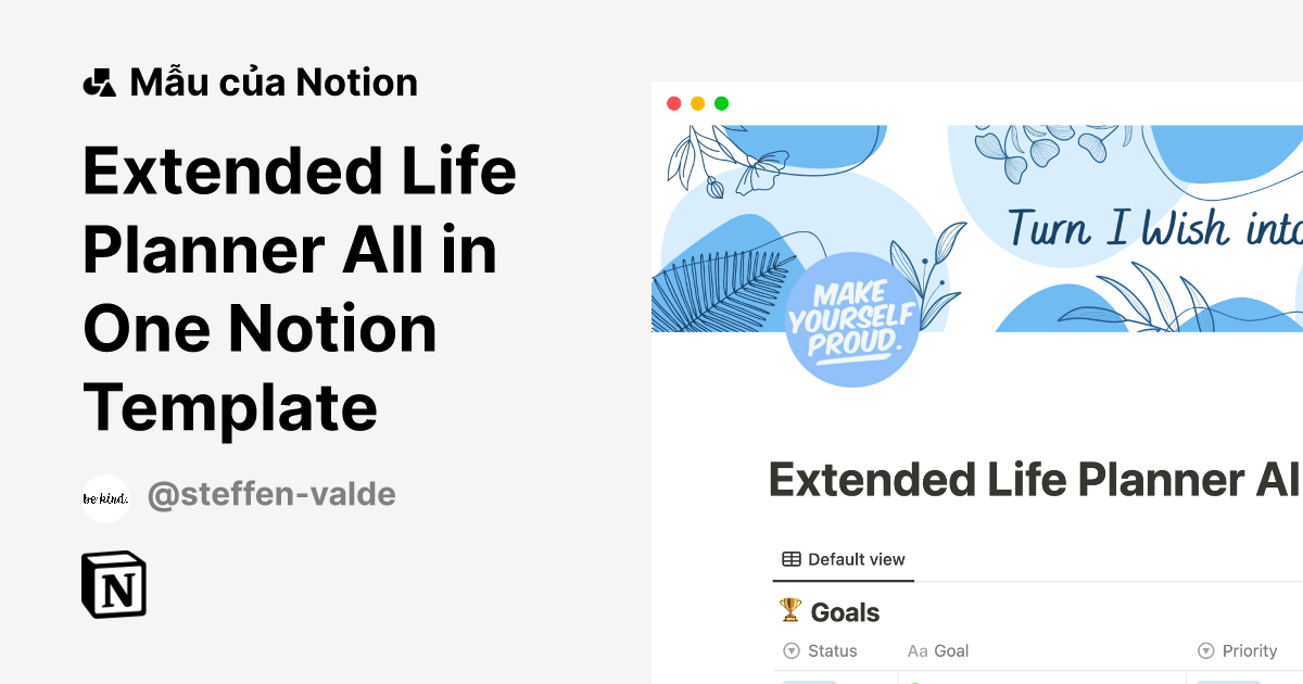 Extended Life Planner All in One Notion Template Mẫu do Steffen Valde tạo | Thị trường Notion