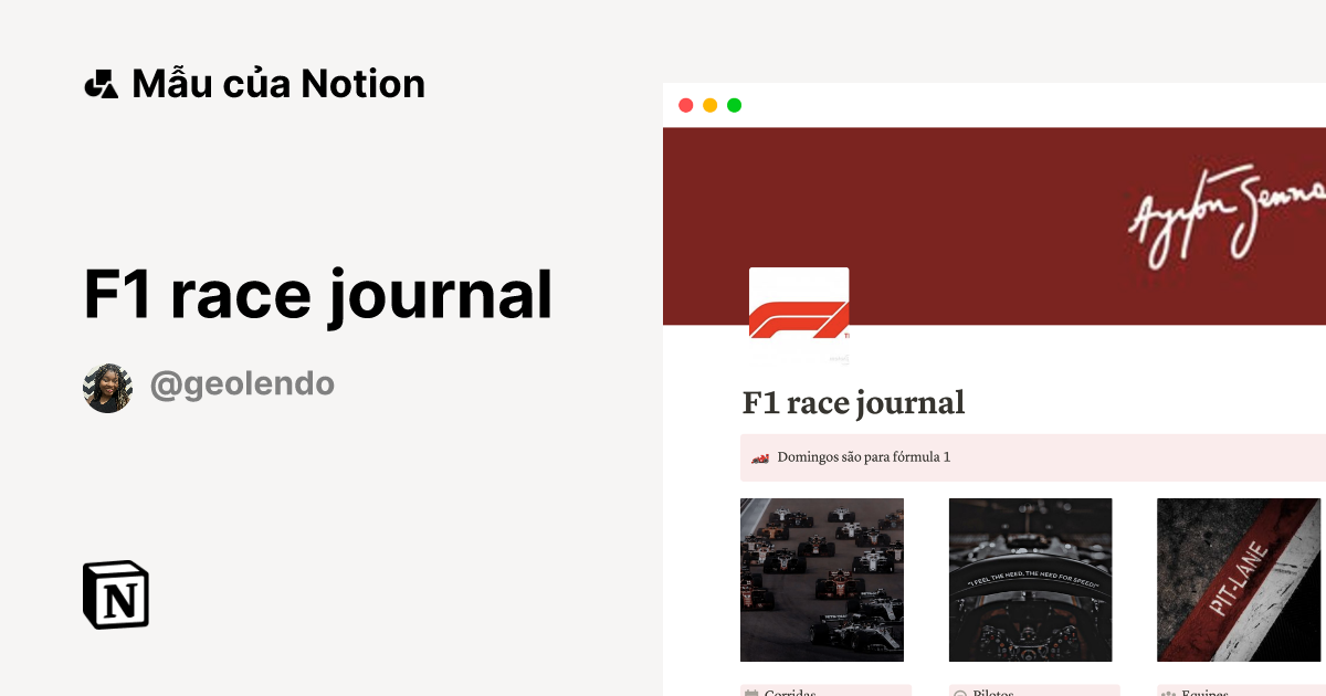 F1 race journal Mẫu do Geo tạo | Thị trường Notion