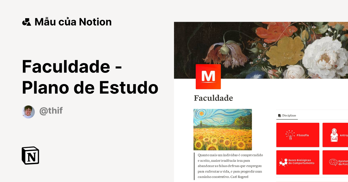 Faculdade - Plano de Estudo Mẫu do Thif tạo | Thị trường Notion