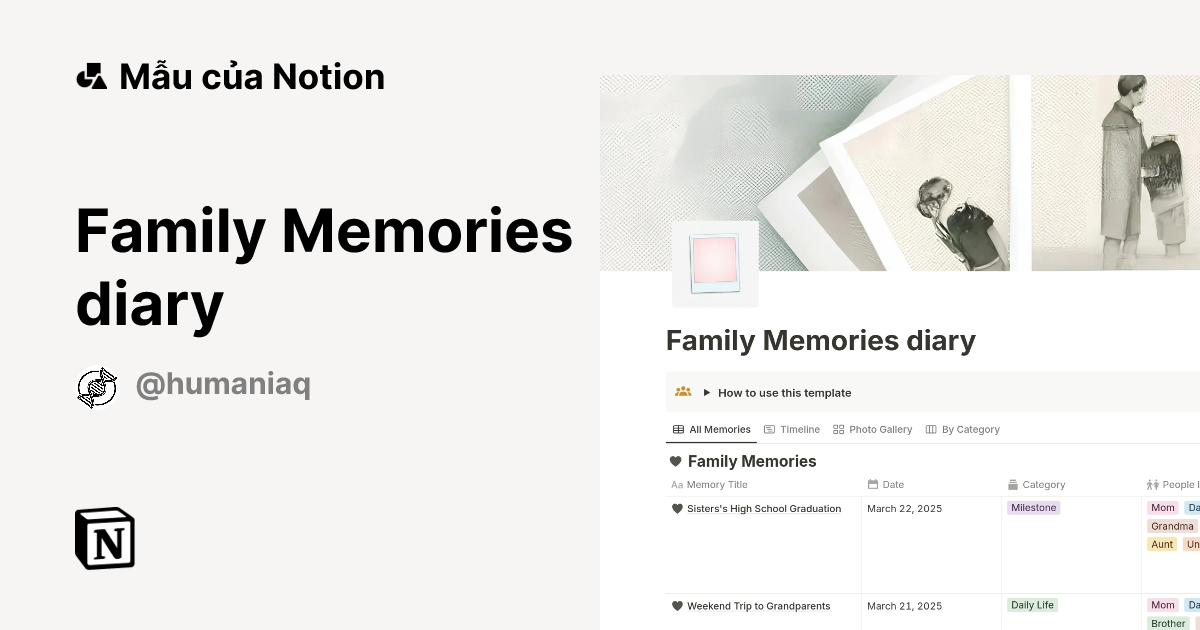Mẫu Family Memories diary | Thị trường Notion