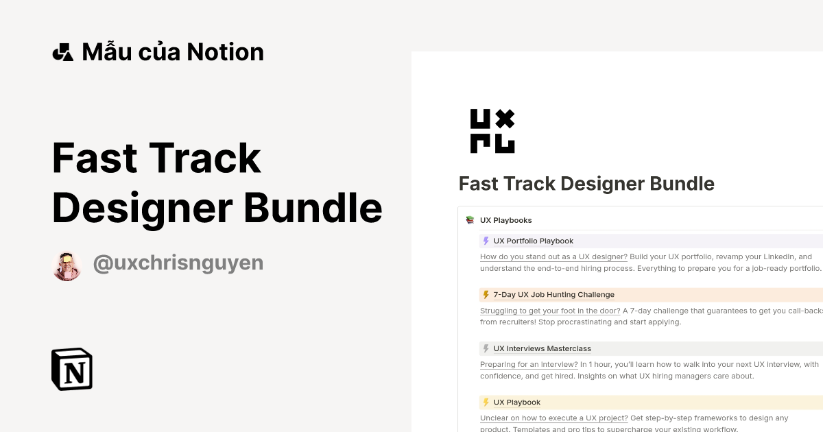 Mẫu Fast Track Designer Bundle | Thị trường Notion