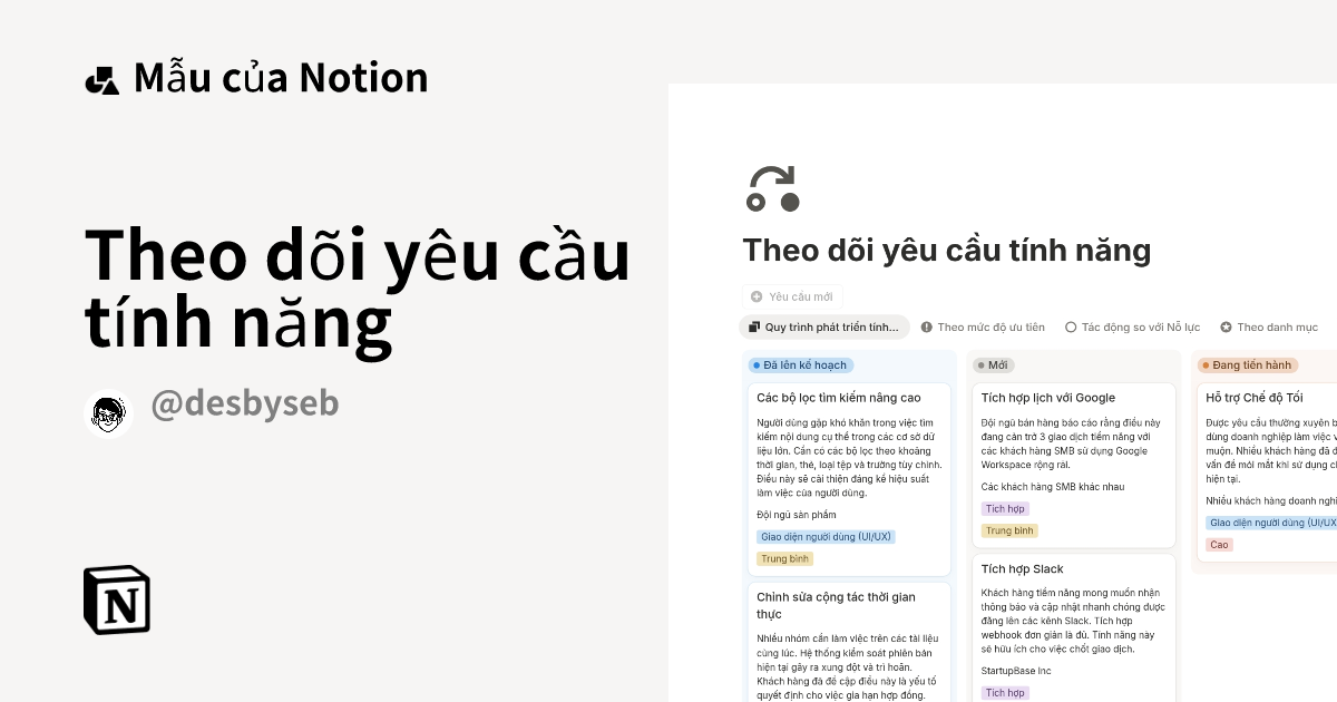 Mẫu Feature Request Tracker | Thị trường Notion