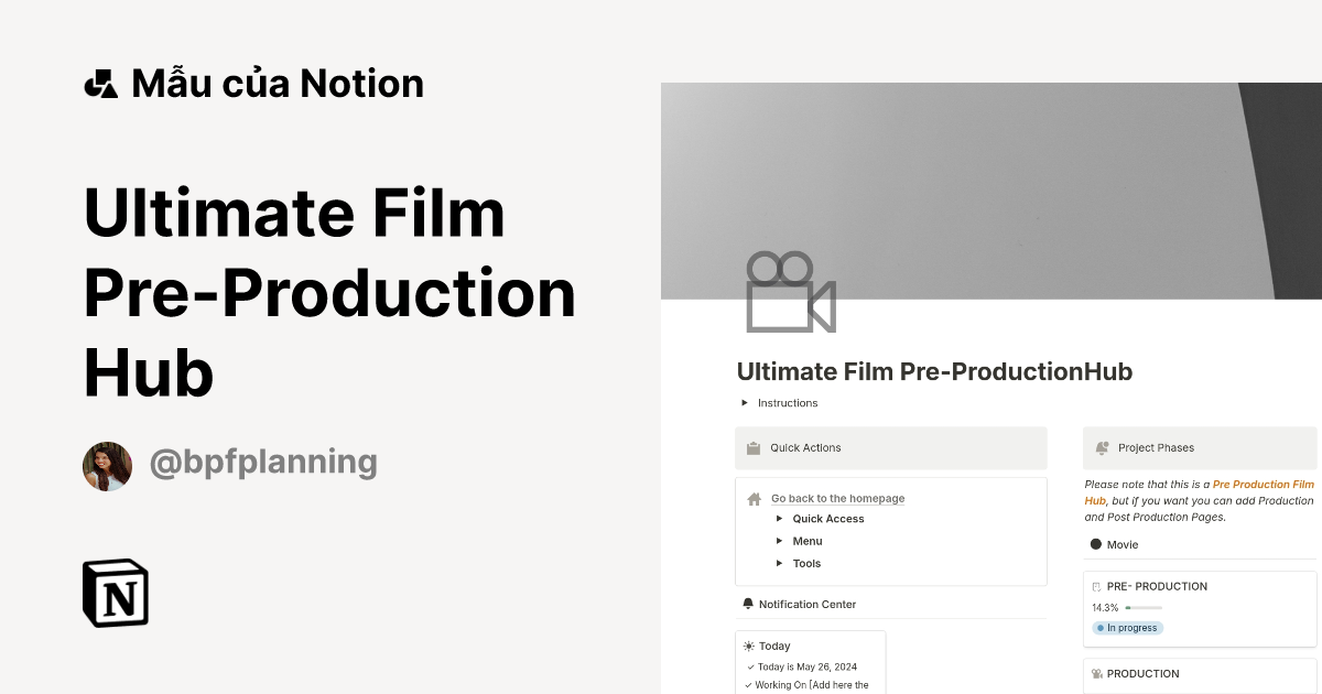 Mẫu Ultimate Film Pre-Production Hub | Thị trường Notion