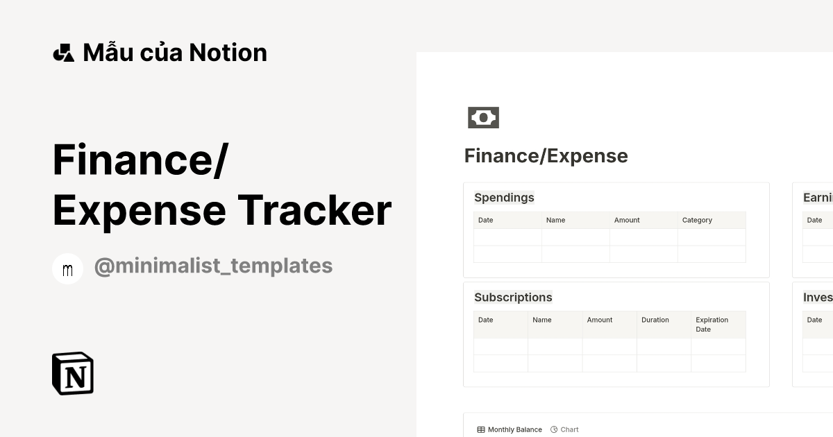 Mẫu Finance/Expense Tracker | Thị trường Notion