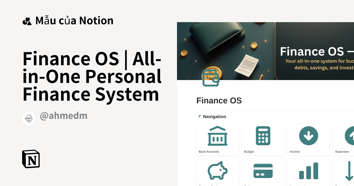 Mẫu Finance OS | All-in-One Personal Finance System | Thị trường Notion