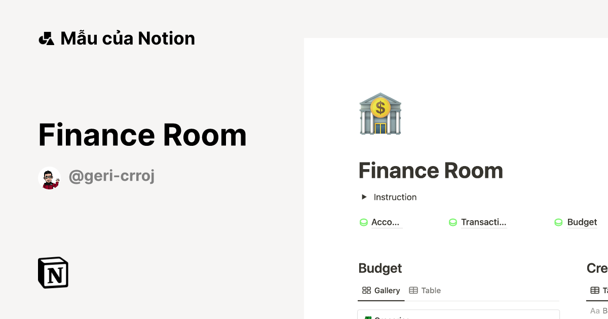 Mẫu Finance Room | Thị trường Notion