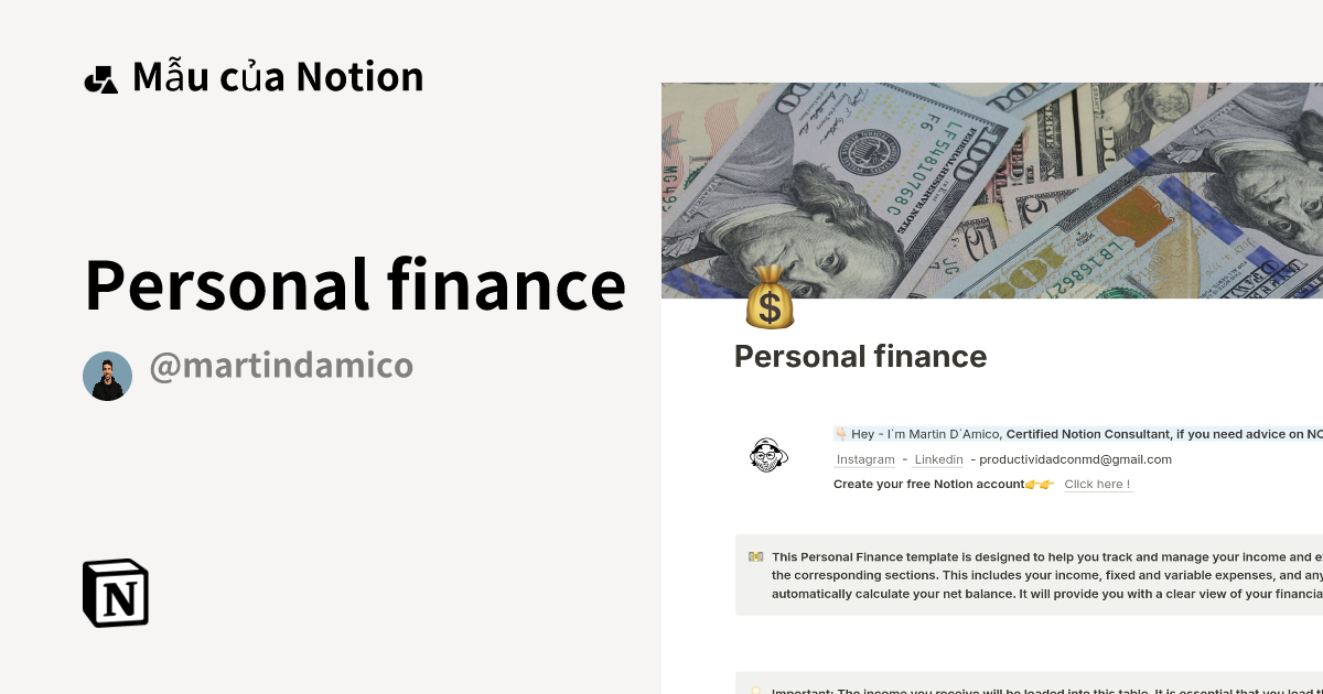 Personal finance Mẫu do Martin D´Amico tạo | Thị trường Notion