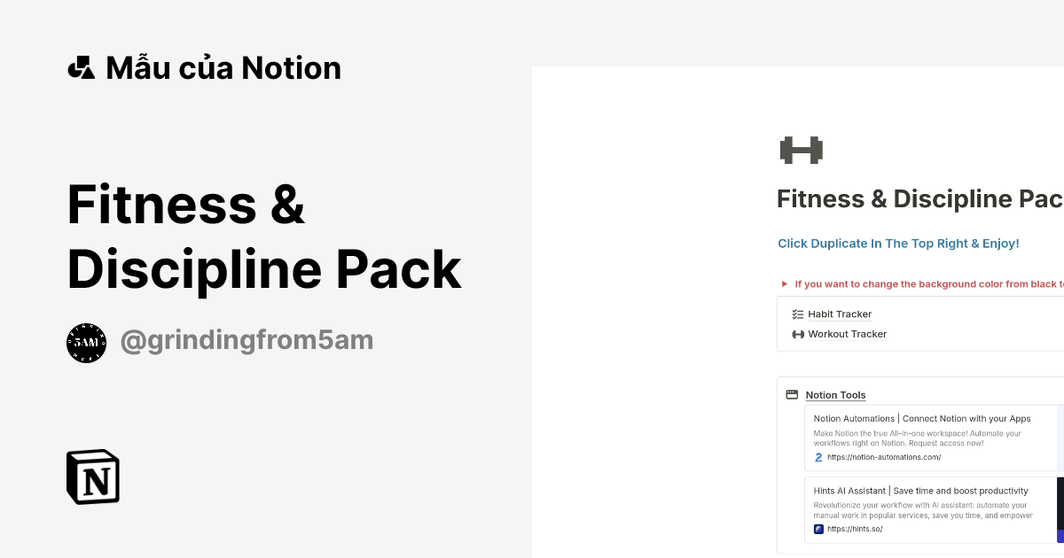 Fitness & Discipline Pack Mẫu do The 5am Club tạo | Thị trường Notion
