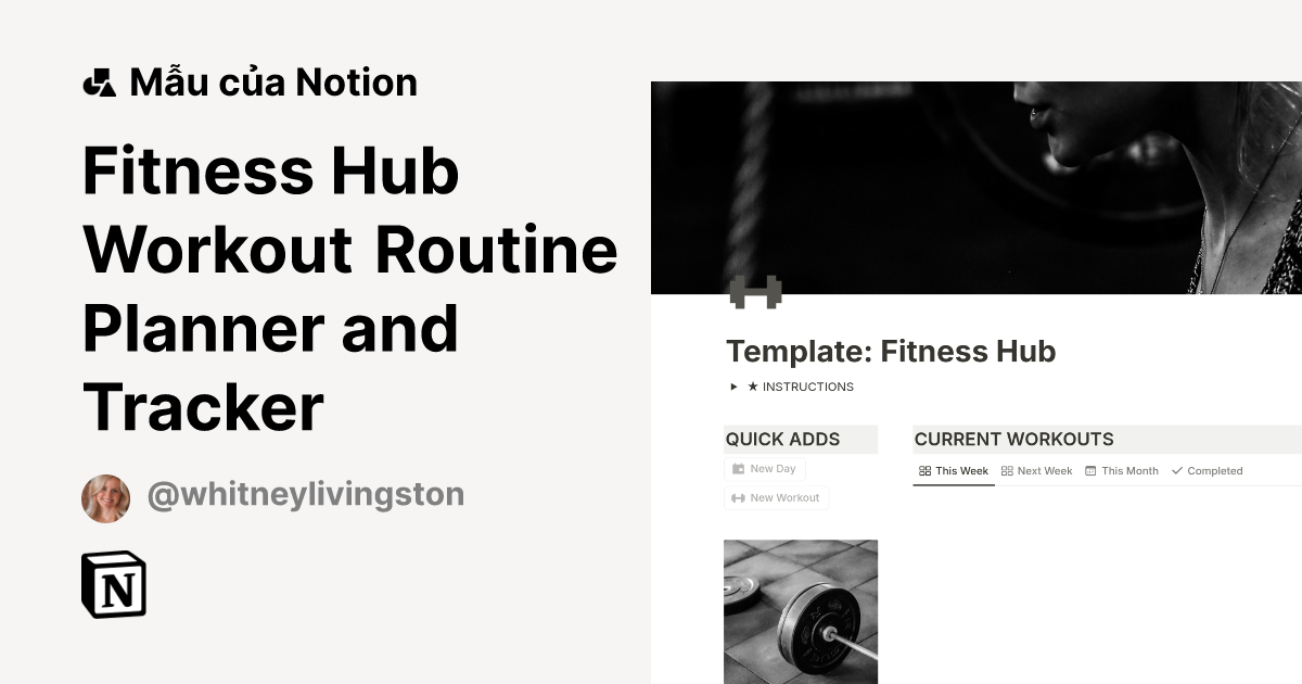 Mẫu Fitness Hub Workout Routine Planner and Tracker | Thị trường Notion