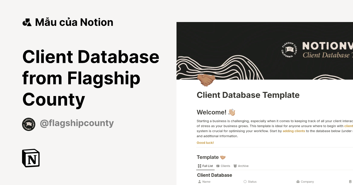 Mẫu Client Database from Flagship County | Thị trường Notion