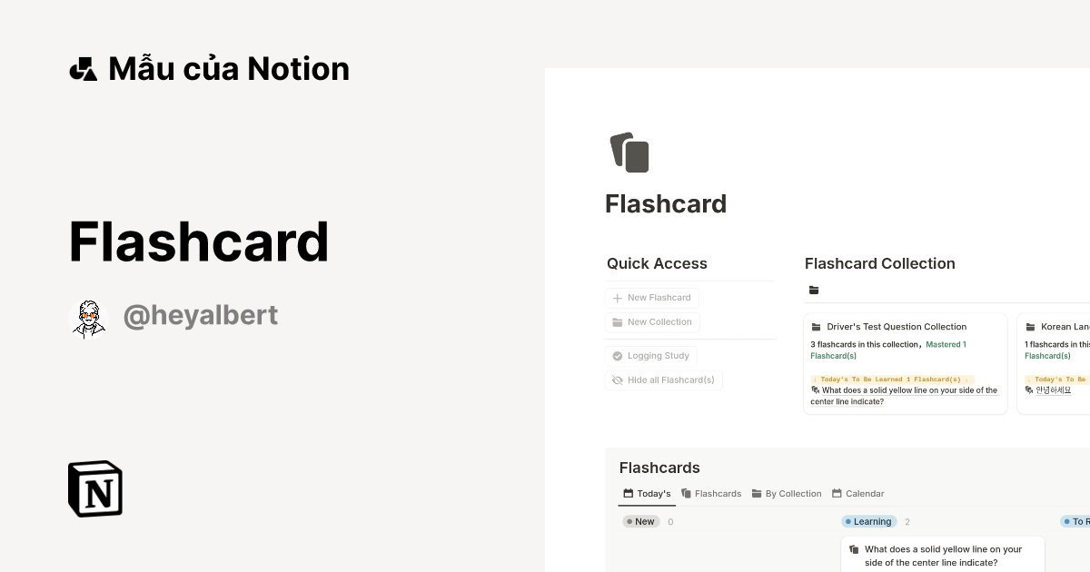 Mẫu Flashcard | Thị trường Notion