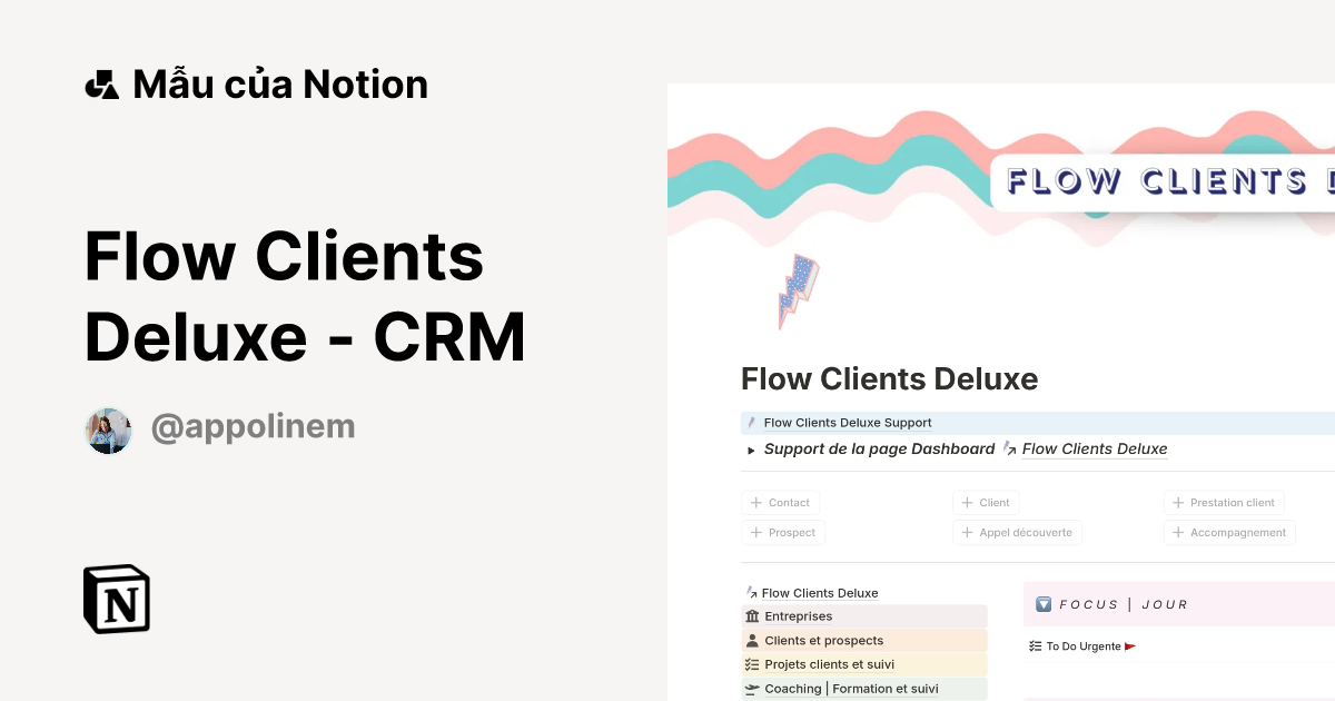 Mẫu Flow Clients Deluxe - CRM | Thị trường Notion