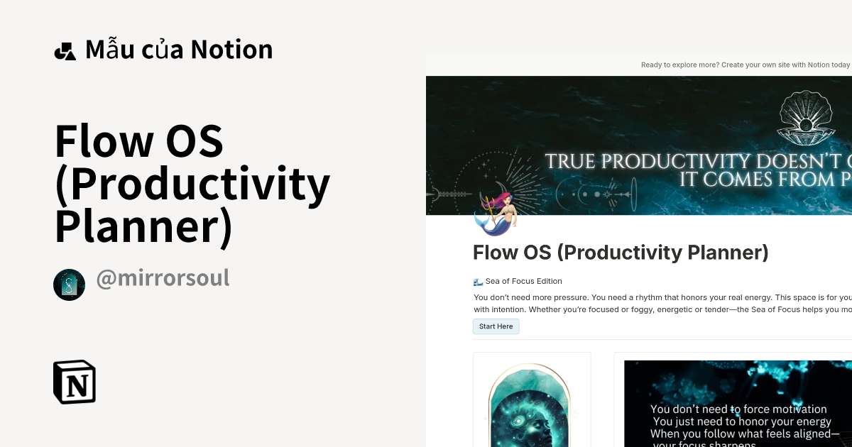Flow OS (Productivity Planner) Mẫu do MirrorSoul tạo | Thị trường Notion