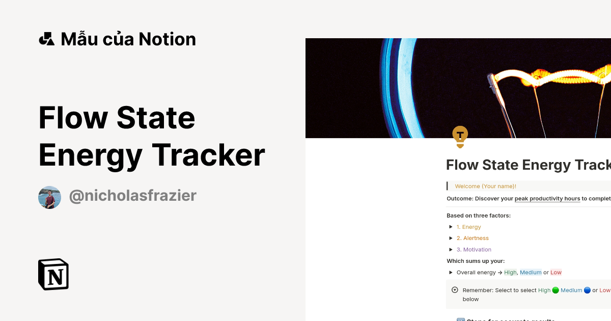 Flow State Energy Tracker Mẫu do Nicholas Frazier tạo | Thị trường Notion