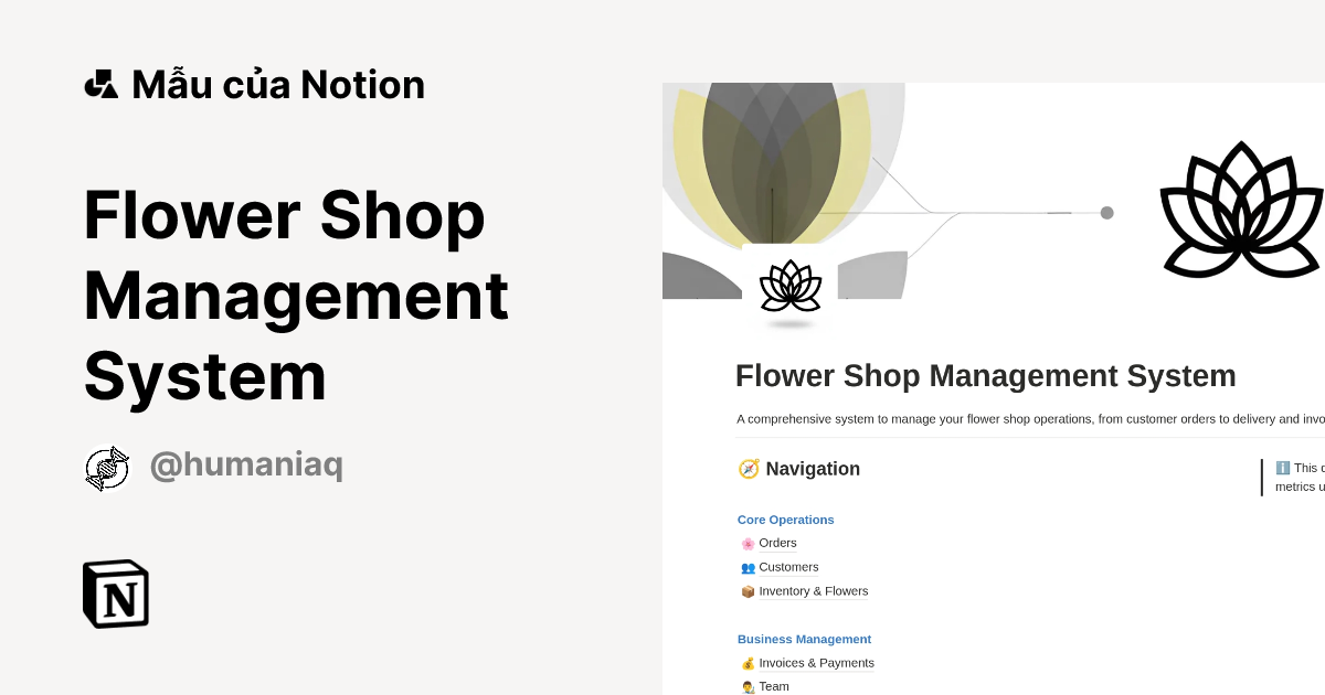 Mẫu Flower Shop Management System | Thị trường Notion