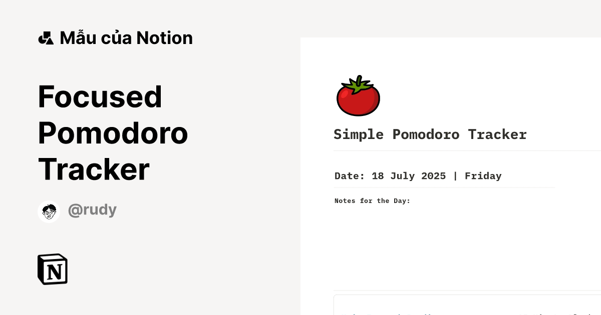 Mẫu Focused Pomodoro Tracker | Thị trường Notion