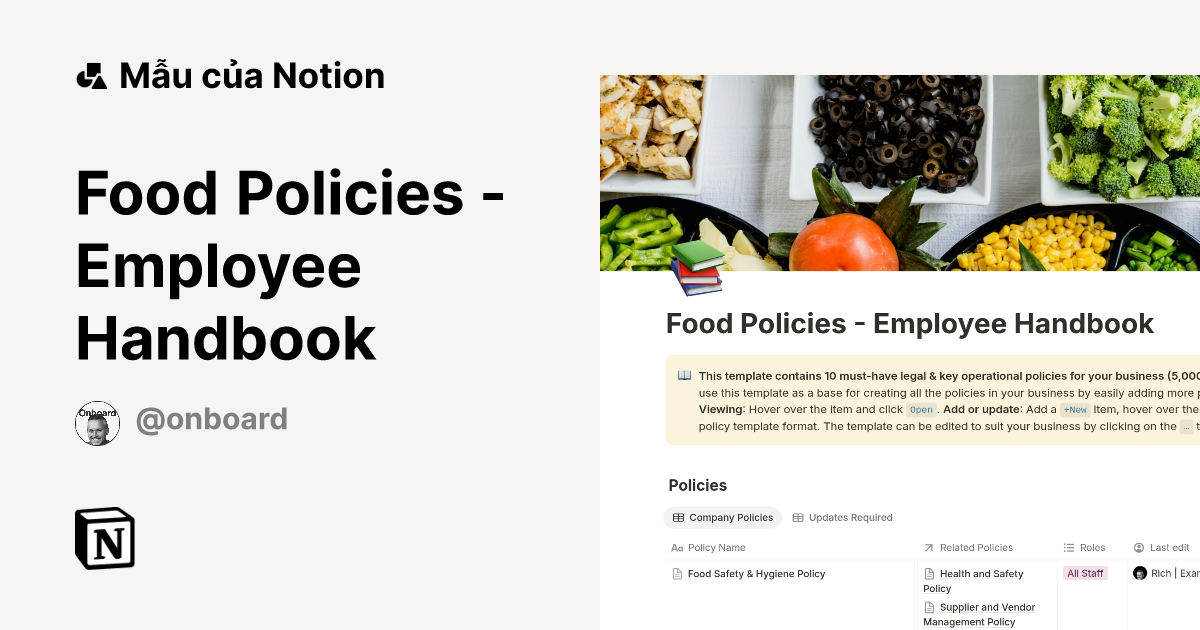 Food Policies - Employee Handbook Mẫu do Onboarding Checklists tạo ...