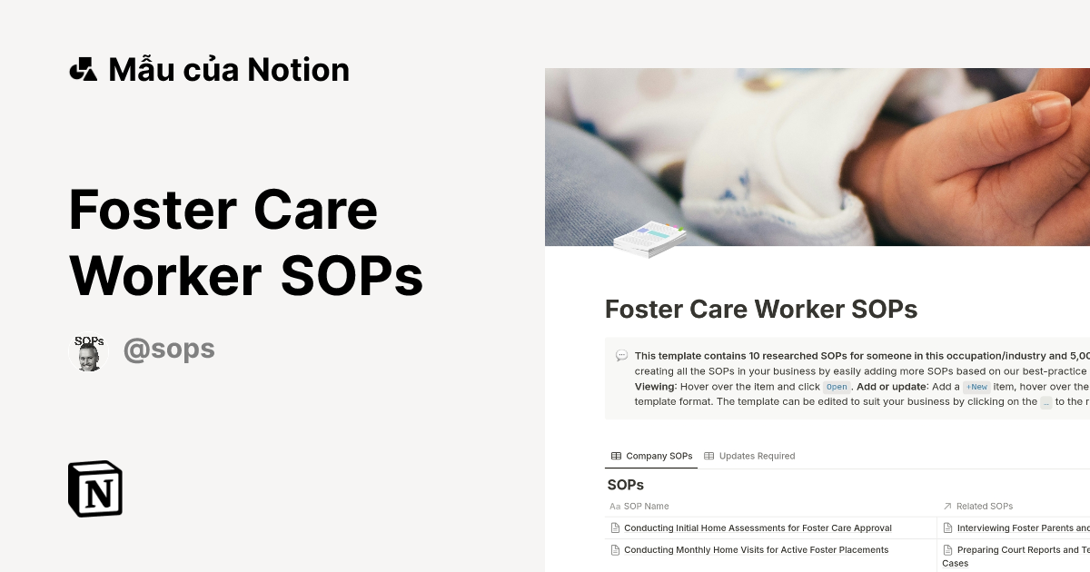 Mẫu Foster Care Worker SOPs | Thị trường Notion