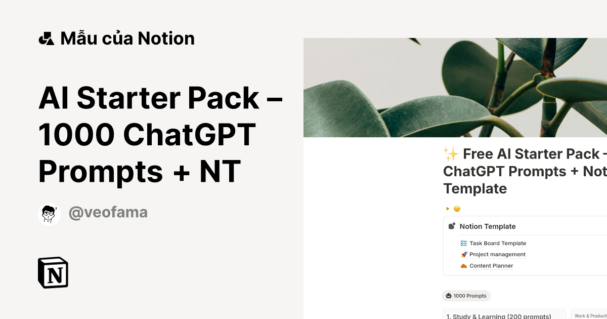 AI Starter Pack – 1000 ChatGPT Prompts + NT Mẫu do VeoFama tạo | Thị ...
