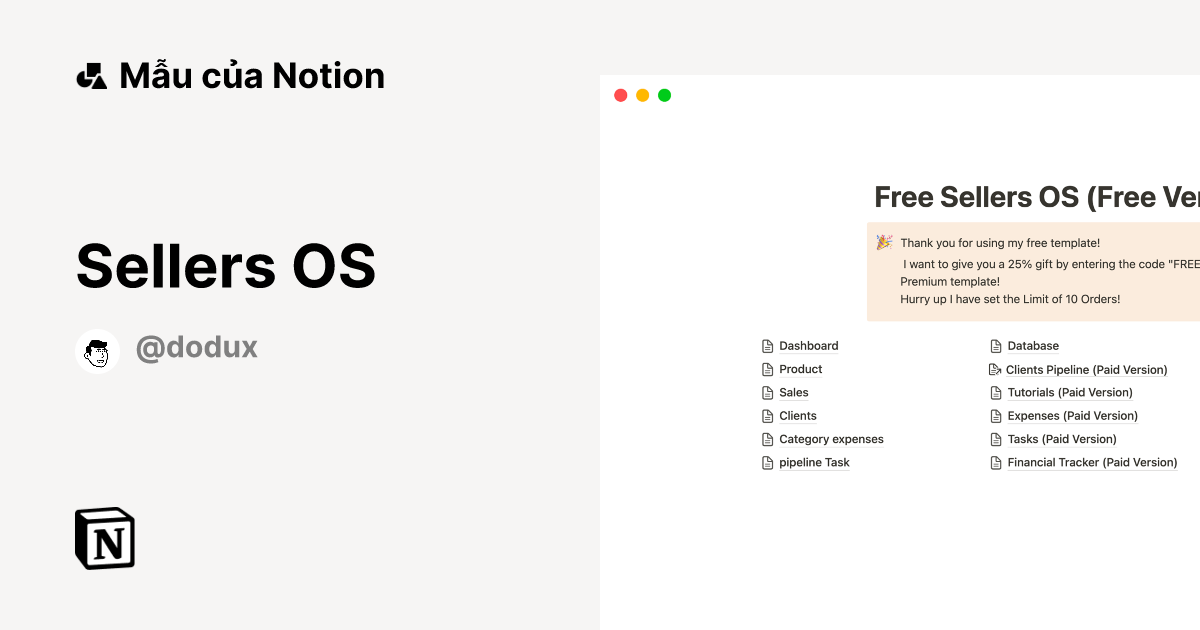 Mẫu Sellers OS | Thị trường Notion