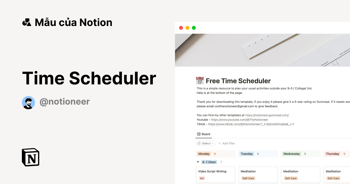 Time Scheduler Mẫu do Con The Notioneer tạo | Thị trường Notion
