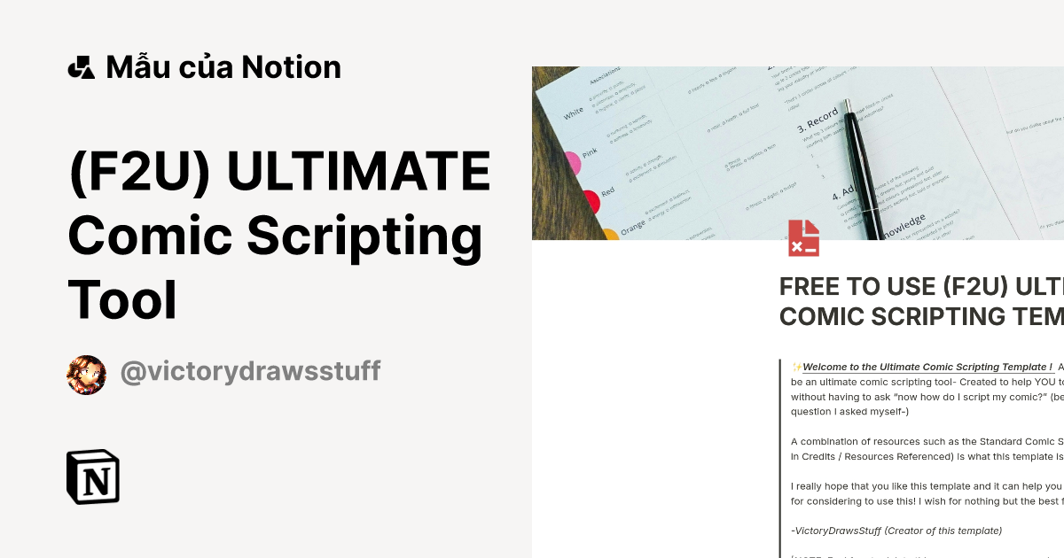 Mẫu (F2U) ULTIMATE Comic Scripting Tool | Thị trường Notion