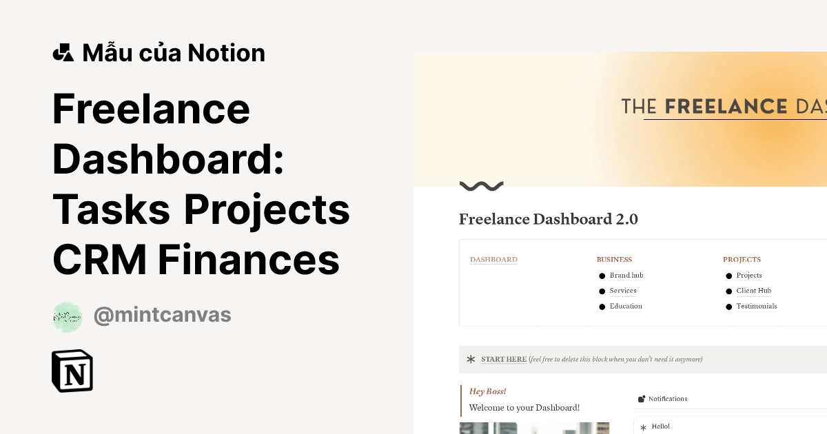Mẫu Freelance Dashboard: Tasks Projects CRM Finances | Thị trường Notion