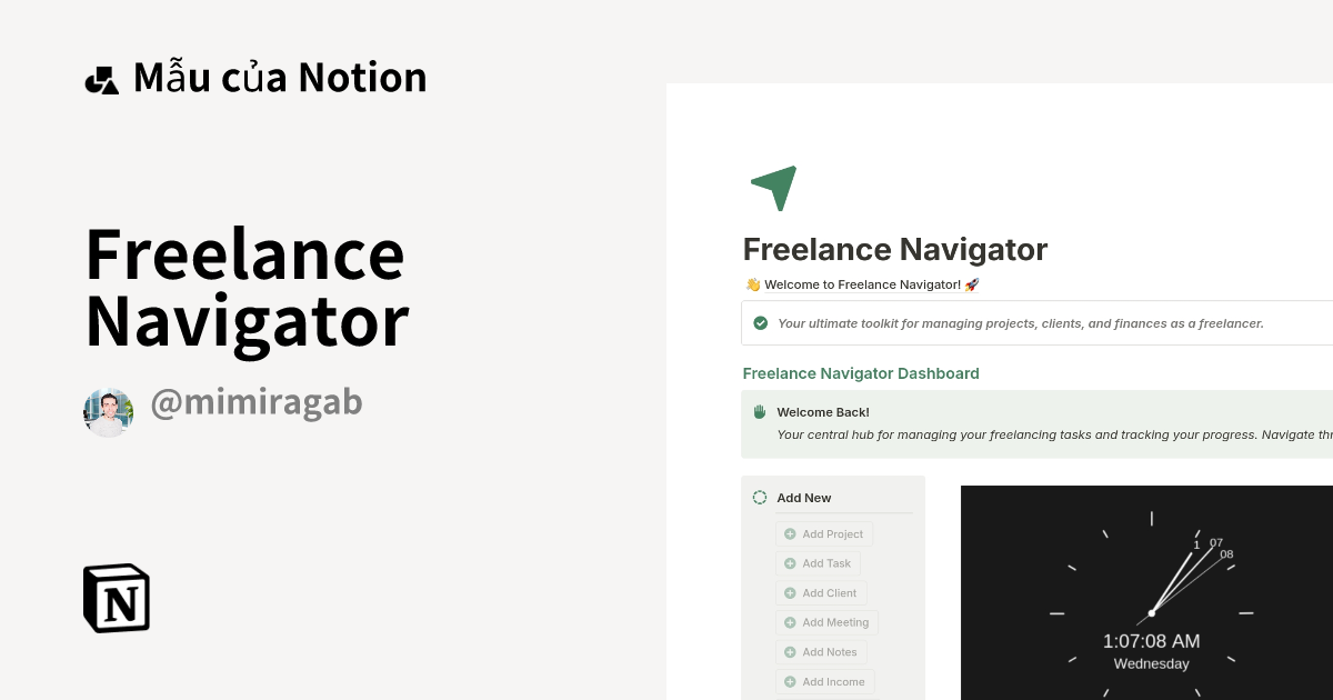 Mẫu Freelance Navigator | Thị trường Notion
