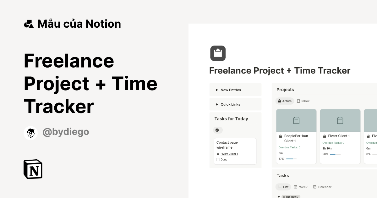 Mẫu Freelance Project + Time Tracker | Thị trường Notion