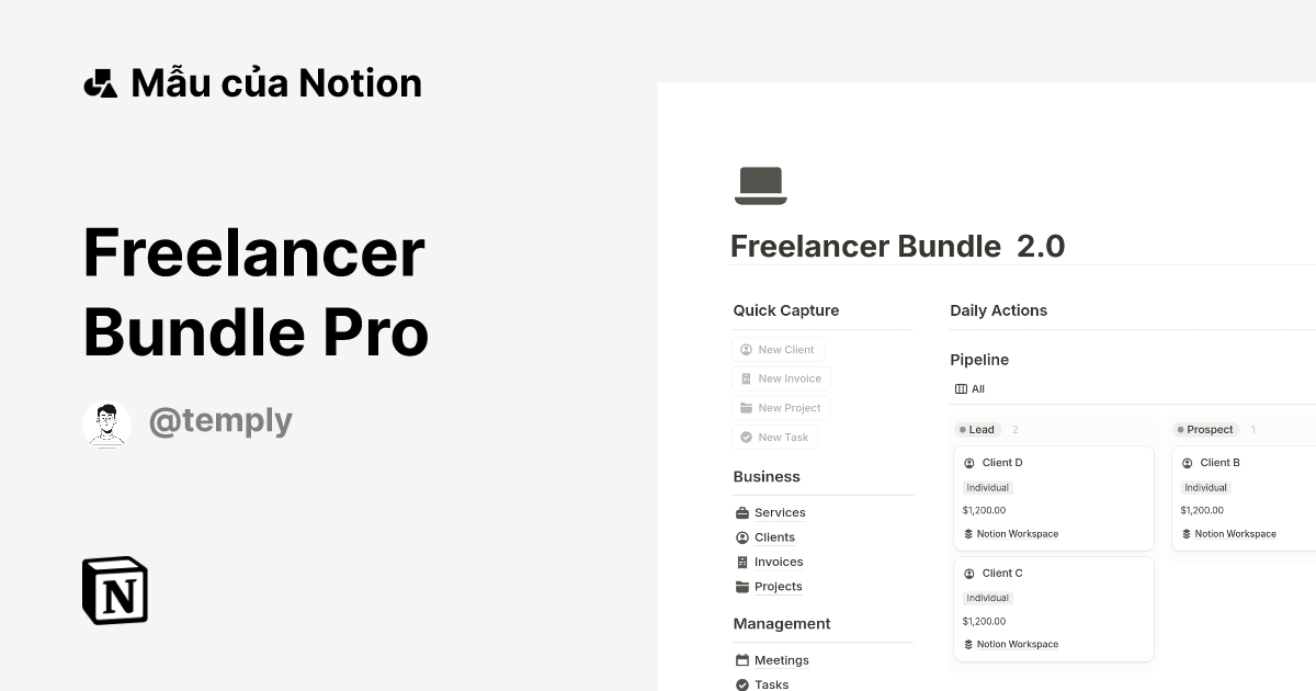 Mẫu Freelancer Bundle Pro | Thị trường Notion