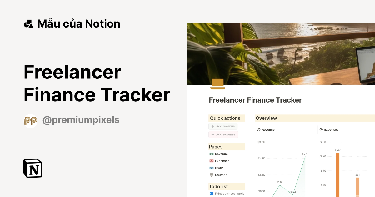 Freelancer Finance Tracker Mẫu do Premium Pixels tạo | Thị trường Notion